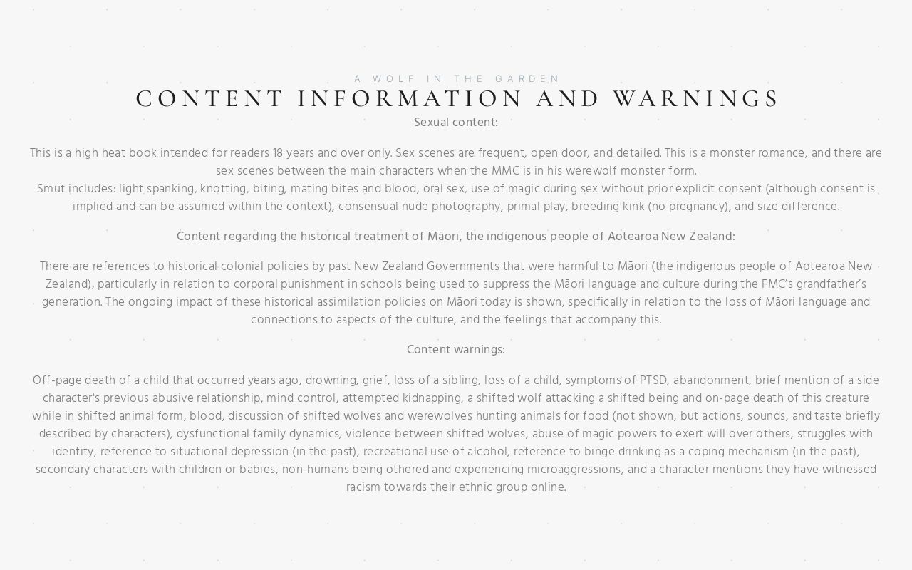 Content Information and Warnings for A Wolf in the Garden